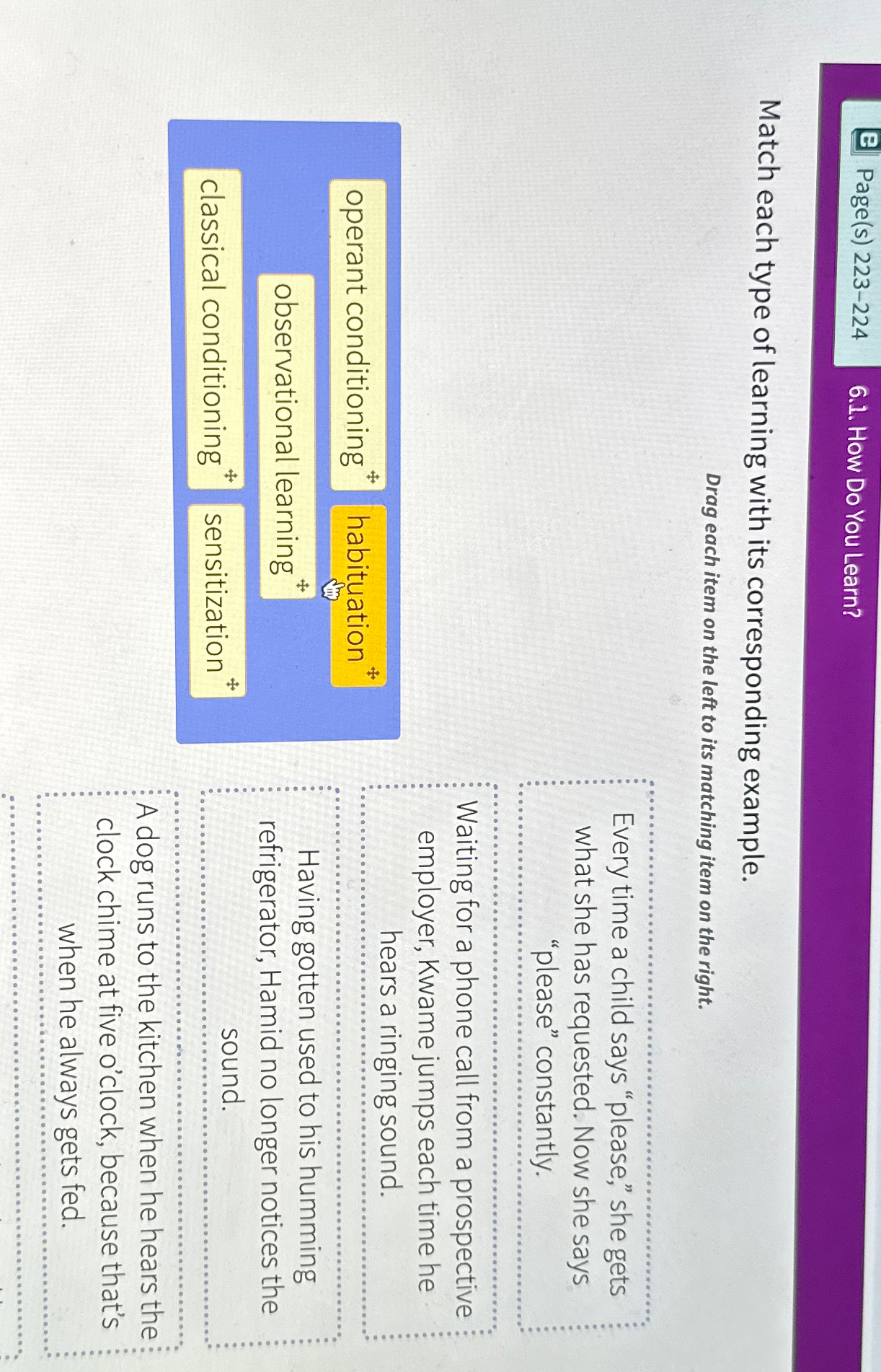 Solved 6.1. ﻿How Do You Learn?Match each type of learning | Chegg.com