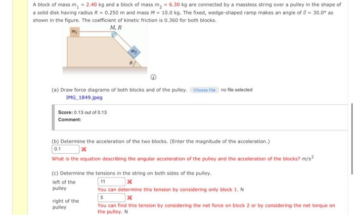 Solved A block of mass m1=2.40 kg and a block of mass | Chegg.com
