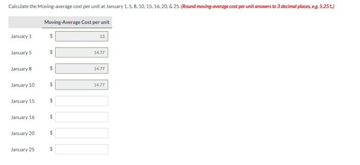 Solved Calculate the Moving-average cost per unit at January | Chegg.com