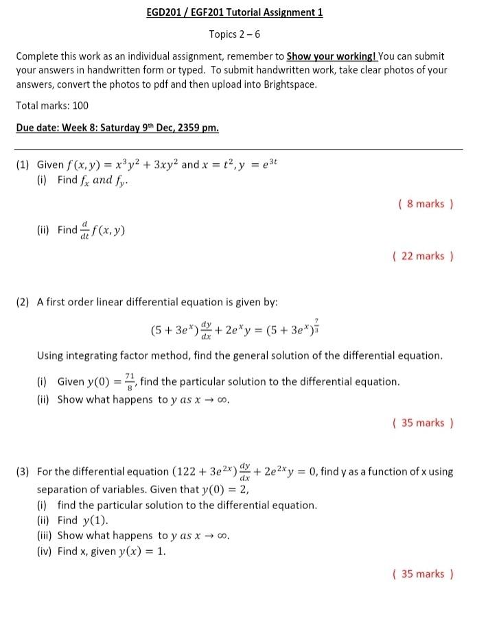 Solved EGD201 / ﻿EGF201 ﻿Tutorial Assignment 1Topics | Chegg.com