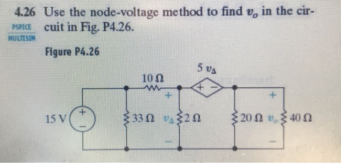 Solved 4.26 Use the node-voltage method to find v, in the | Chegg.com