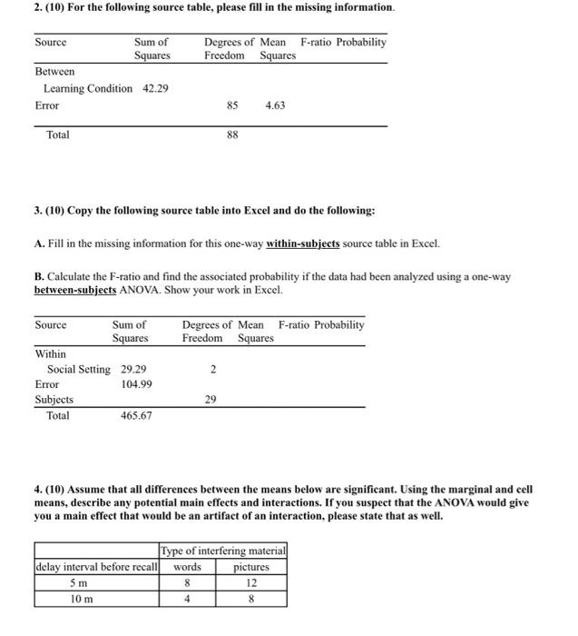Solved 3. (10) Copy the following source table into Excel | Chegg.com