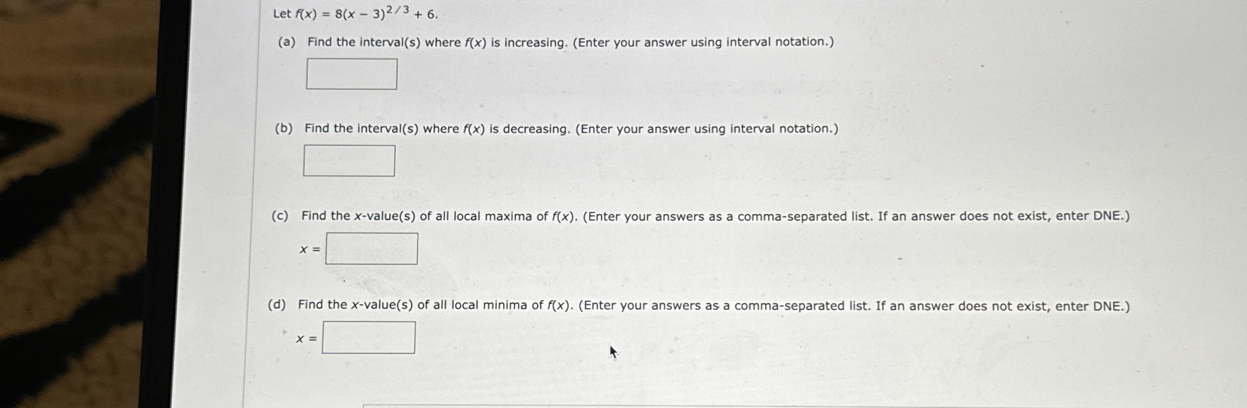 Solved Let f(x)=8(x-3)23+6.(a) ﻿Find the interval(s) ﻿where | Chegg.com
