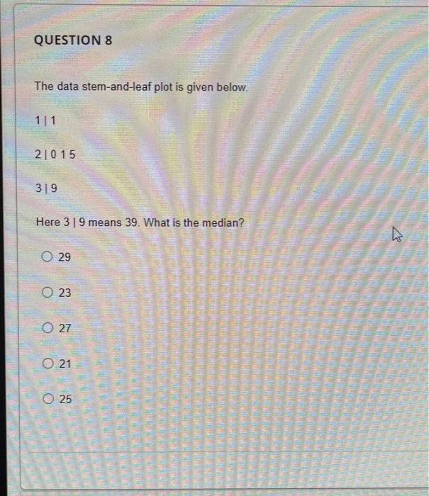 Solved The data stem-and-leaf plot is given below. 1/1 21015 | Chegg.com