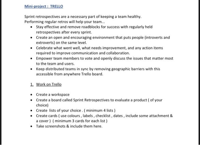 Solved Mini-project: TRELLO Sprint retrospectives are a | Chegg.com