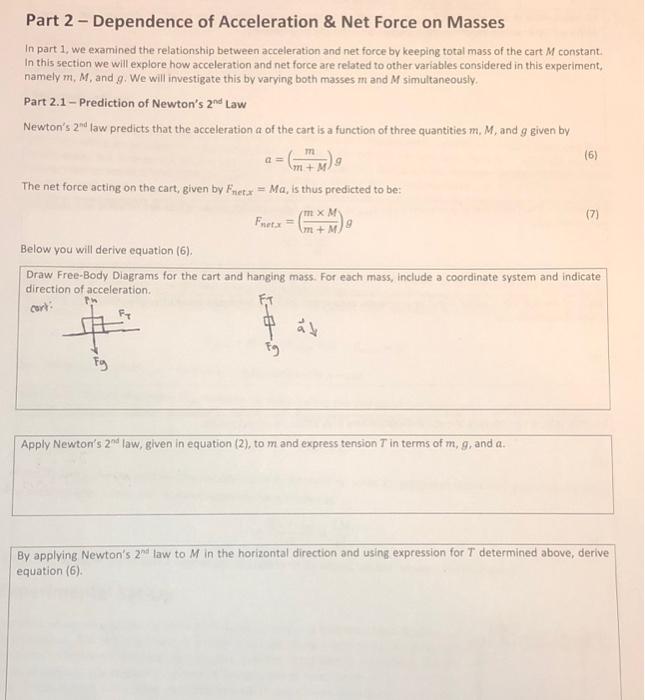 Solved Part 2 - Dependence of Acceleration \& Net Force on | Chegg.com