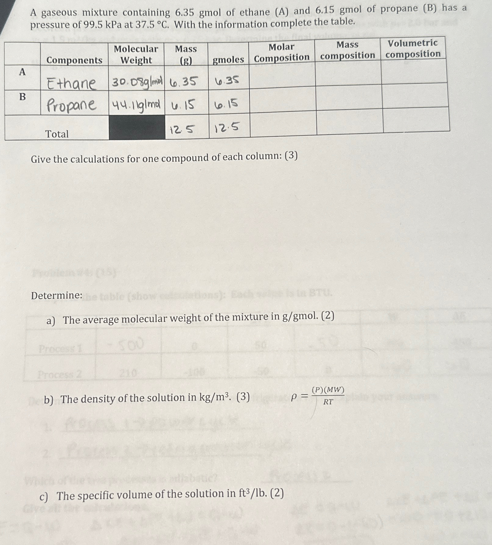 Solved A gaseous mixture containing 6.35gmol of ethane (A) | Chegg.com