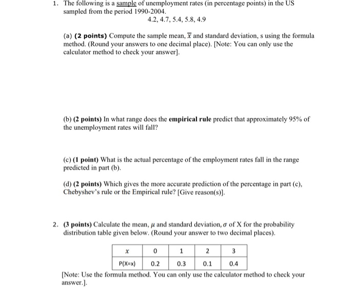 Solved 1. The following is a sample of unemployment rates in | Chegg.com