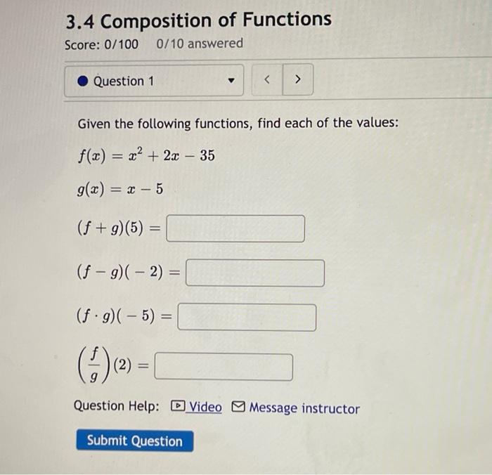 Solved 3.4 Composition of Functions Score: 0/1000/10 | Chegg.com