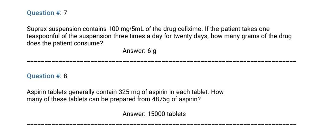Solved Suprax suspension contains 100mg/5 mL of the drug | Chegg.com