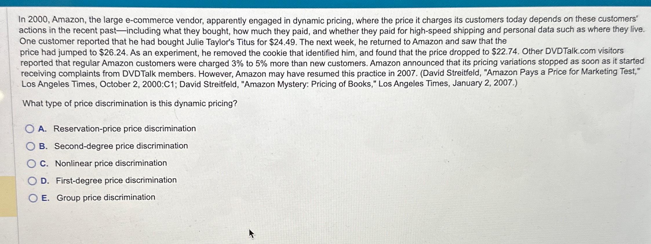 Solved In 2000, ﻿Amazon, the large e-commerce vendor, | Chegg.com