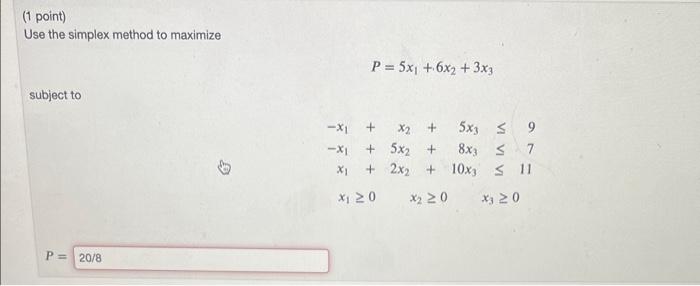 (1 point) Use the simplex method to maximize | Chegg.com