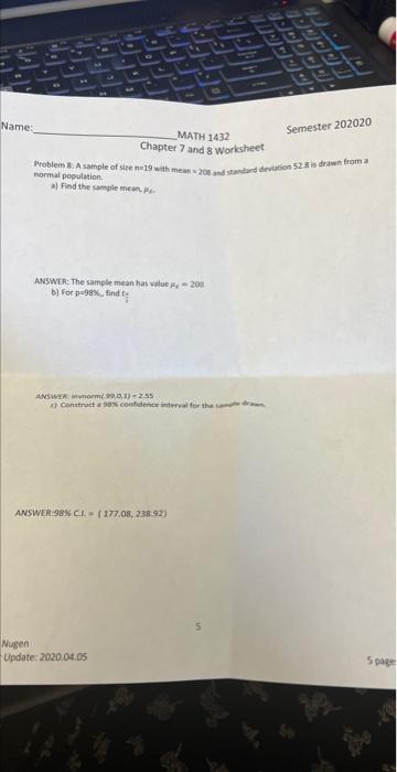 Solved Problem 1): (Section 7.1) Use the TI.84 calculator to | Chegg.com