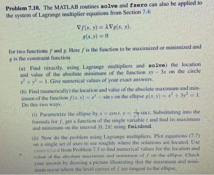 Problem 7.10. The MATLAB routines solve and fzero can | Chegg.com