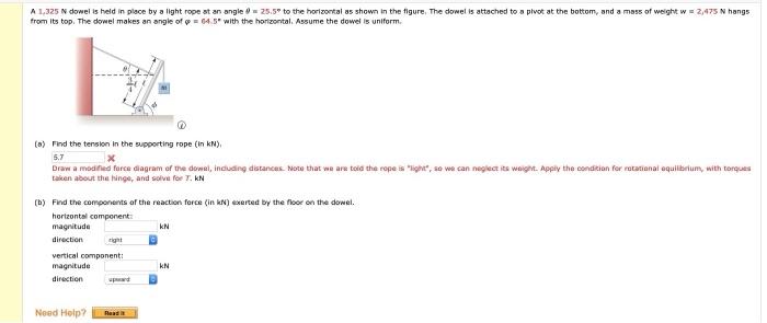 Solved from its top. The dowel makes an angle of φ=645∗ with | Chegg.com