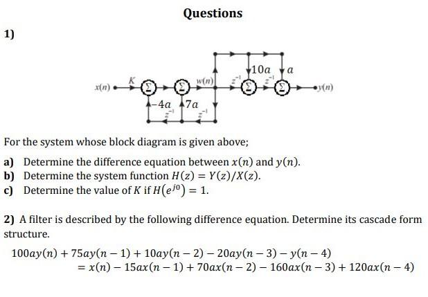 Solved Questions 1) For the system whose block diagram is | Chegg.com