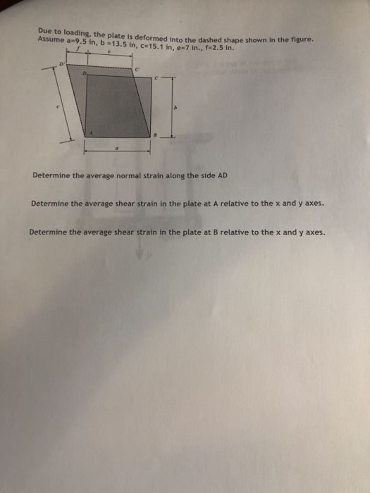 Solved Due to loading, the plate is deformed into the dashed | Chegg.com
