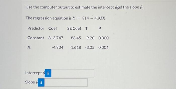 Solved Use the computer output to estimate the intercept And | Chegg.com