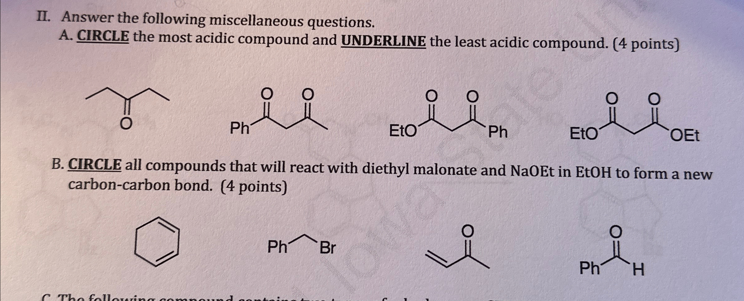 Solved II. ﻿Answer the following miscellaneous questions.A. | Chegg.com