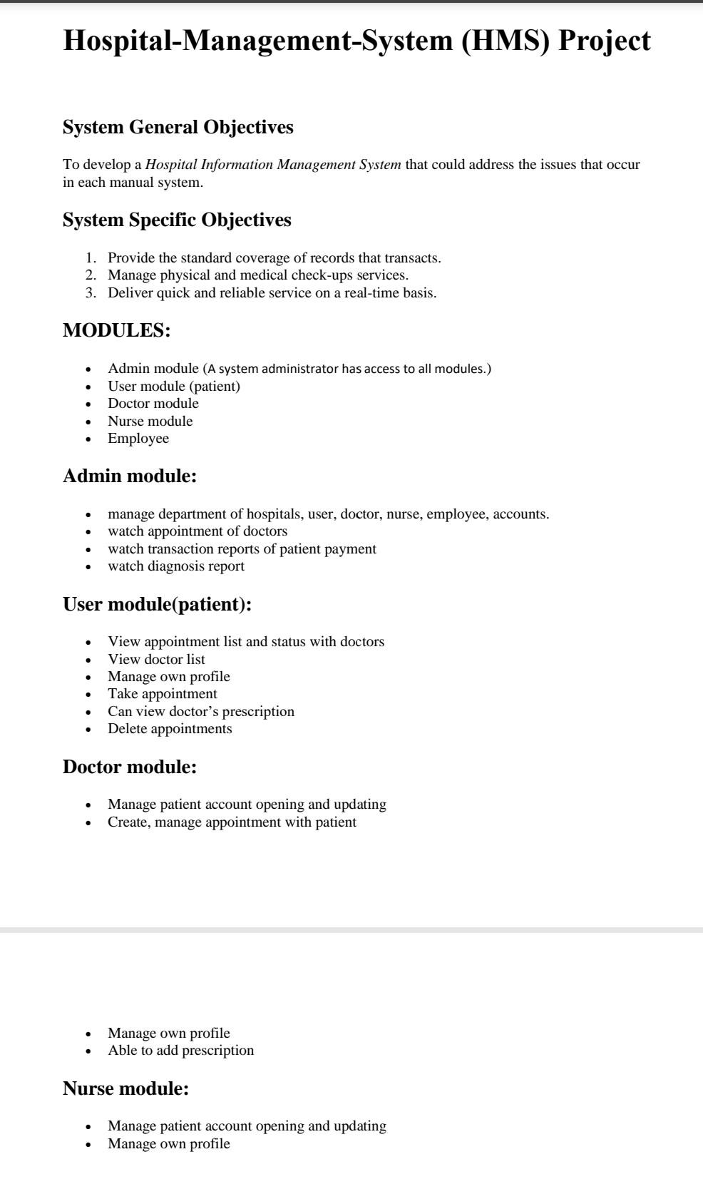 Solved Hospital Management-System (HMS) Project System | Chegg.com
