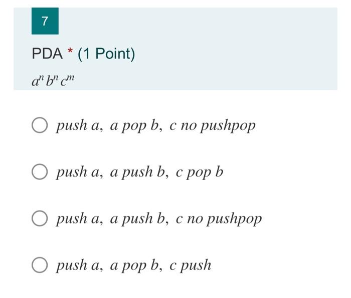 Solved push a, a pop b, c no pushpop push a, a push b, c pop | Chegg.com