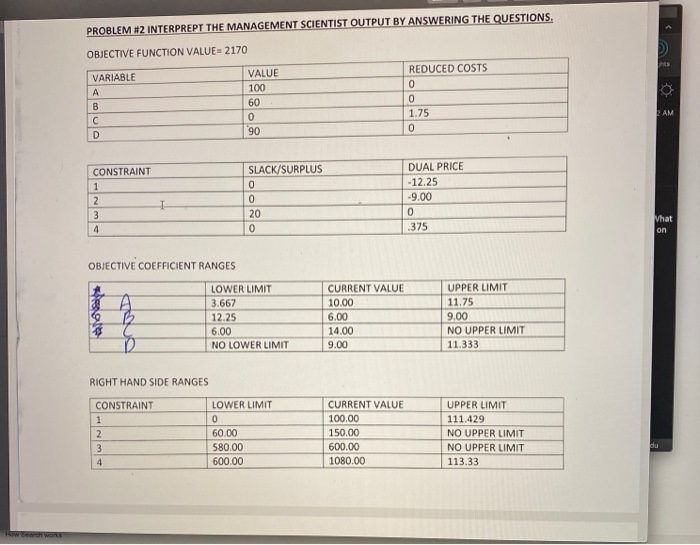 Solved PROBLEM 12 INTERPREPT THE MANAGEMENT SCIENTIST OUTPUT | Chegg.com