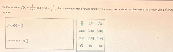 Solved For the functions f(x) = notation. (ƒ• g)(x) = [] | Chegg.com