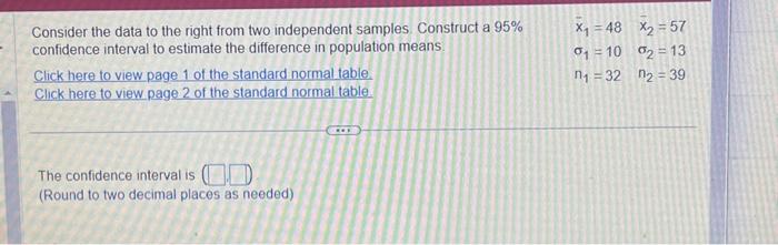 Solved Consider the data to the right from two independent | Chegg.com