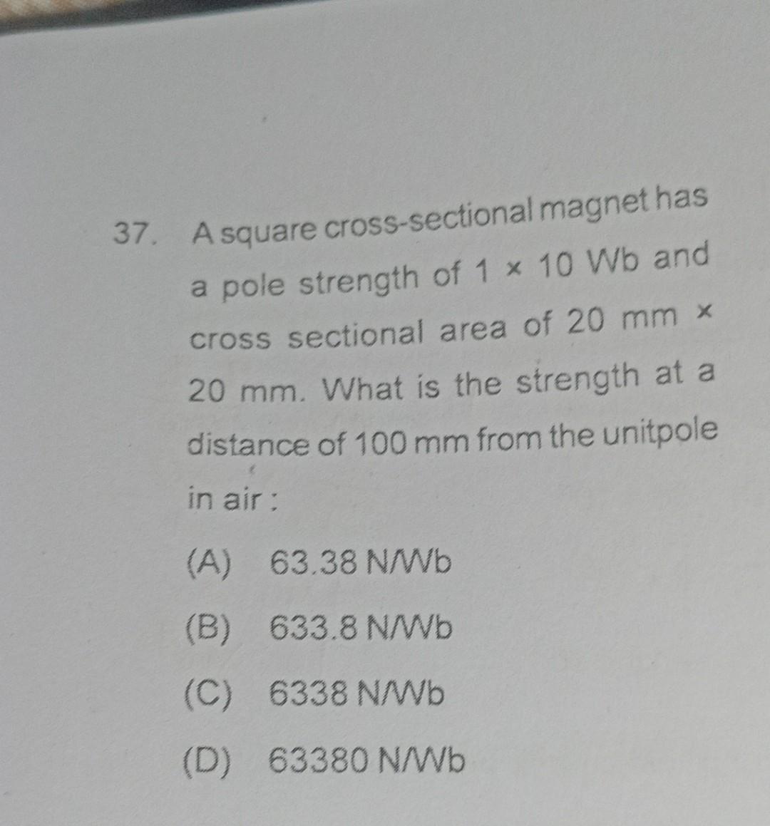 Solved 37. A square cross-sectional magnet has a pole | Chegg.com