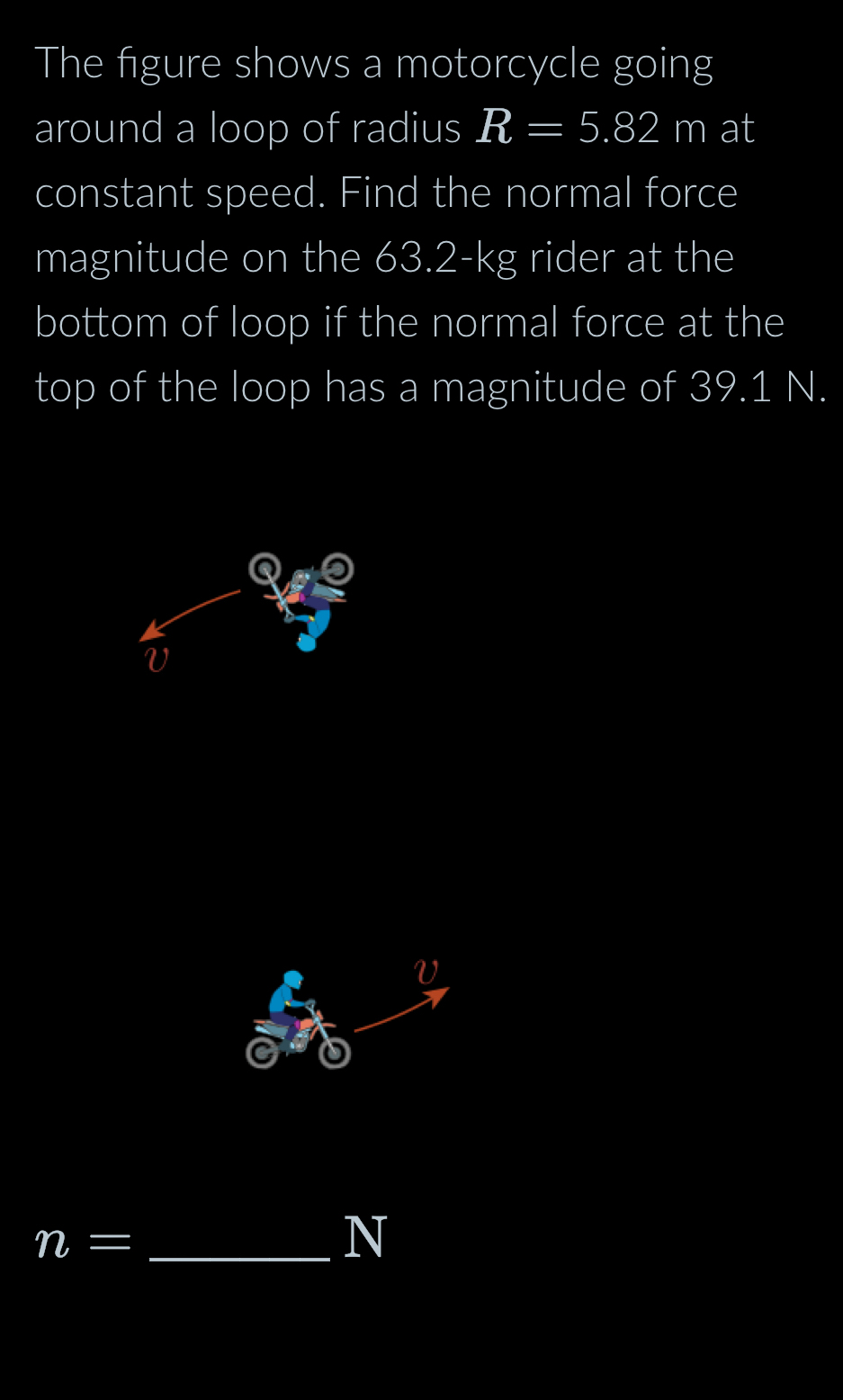 Solved The figure shows a motorcycle going around a loop of | Chegg.com