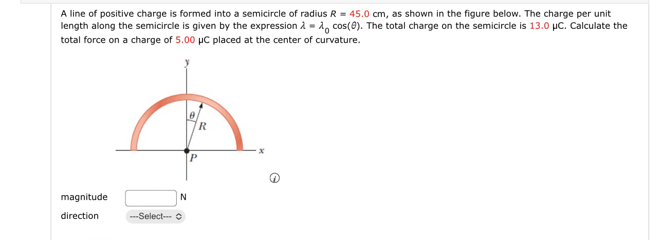 Solved A line of positive charge is formed into a semicircle | Chegg.com
