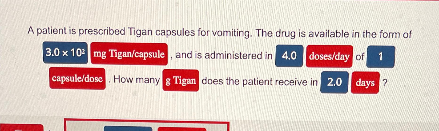 Solved A patient is prescribed Tigan capsules for vomiting. | Chegg.com
