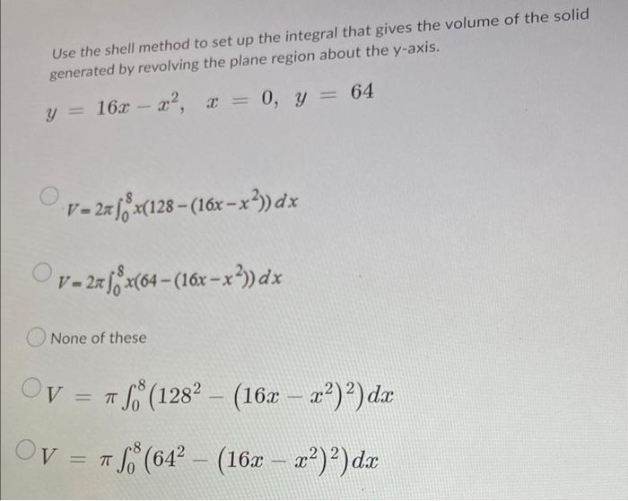 Solved Use the shell method to set up the integral that | Chegg.com