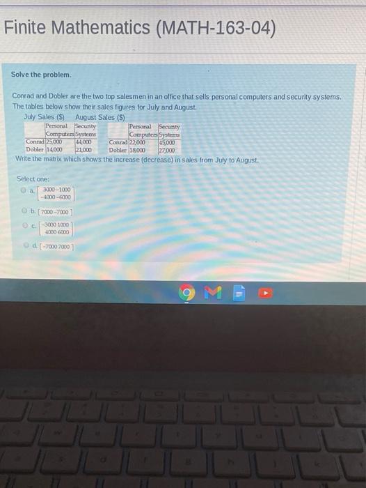 Solved Finite Mathematics (MATH-163-04) Solve the problem | Chegg.com