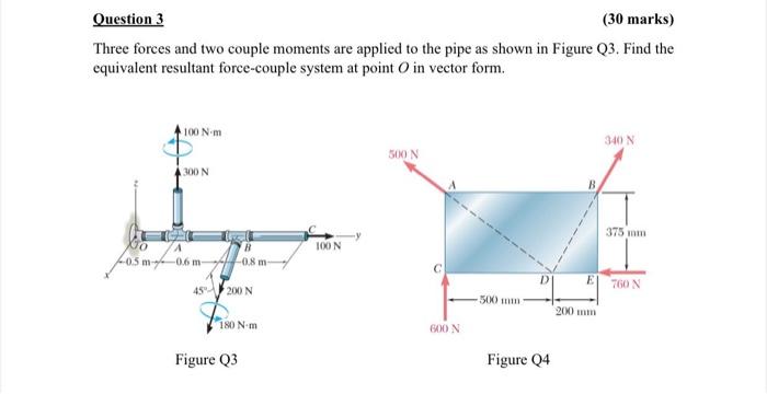 Solved Question 3 (30 marks) Three forces and two couple | Chegg.com