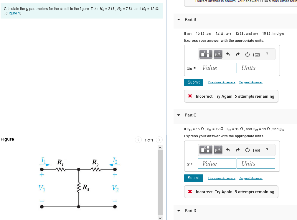 Solved ONLY PARTS B AND CCalculate the y ﻿parameters for the | Chegg.com