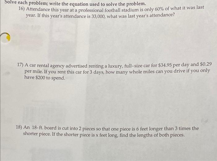 Solved Solve each problem; write the equation used to solve | Chegg.com