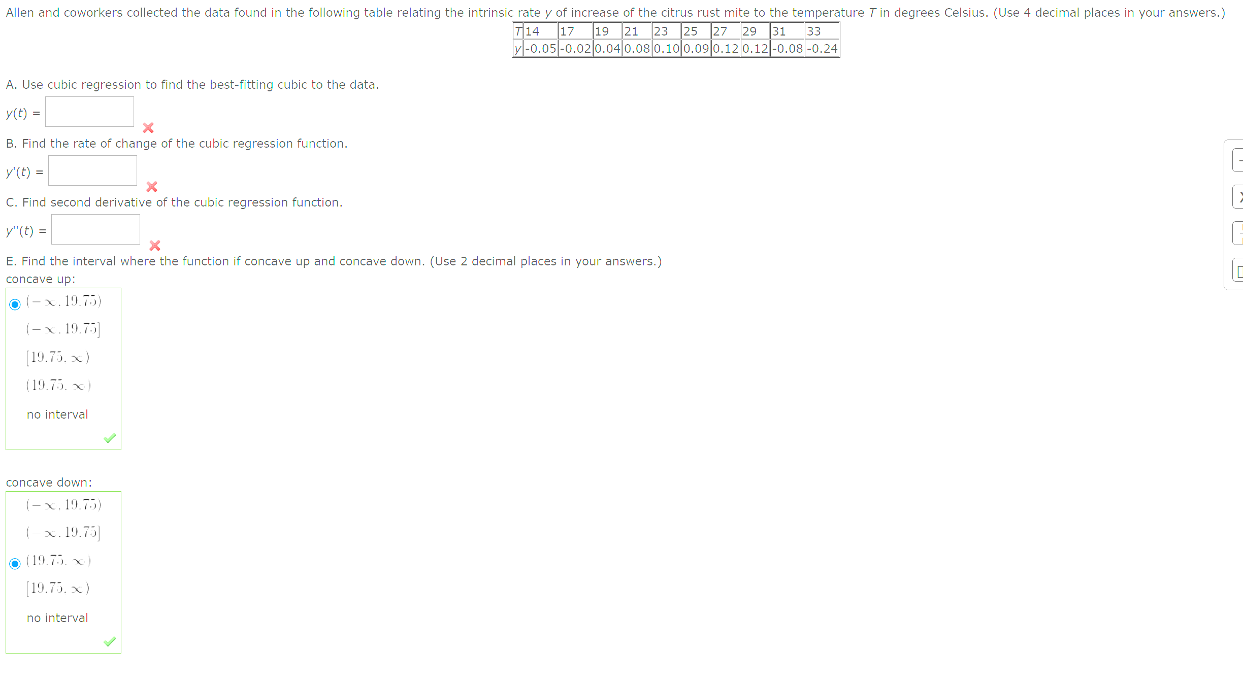 Solved A. ﻿Use cubic regression to find the best-fitting | Chegg.com