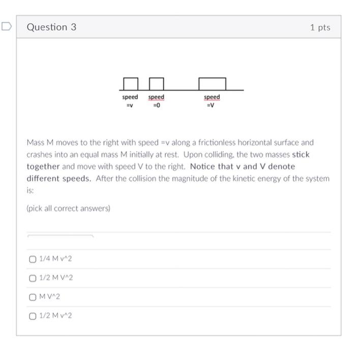 Solved Mass M moves to the right with speed =v along a | Chegg.com