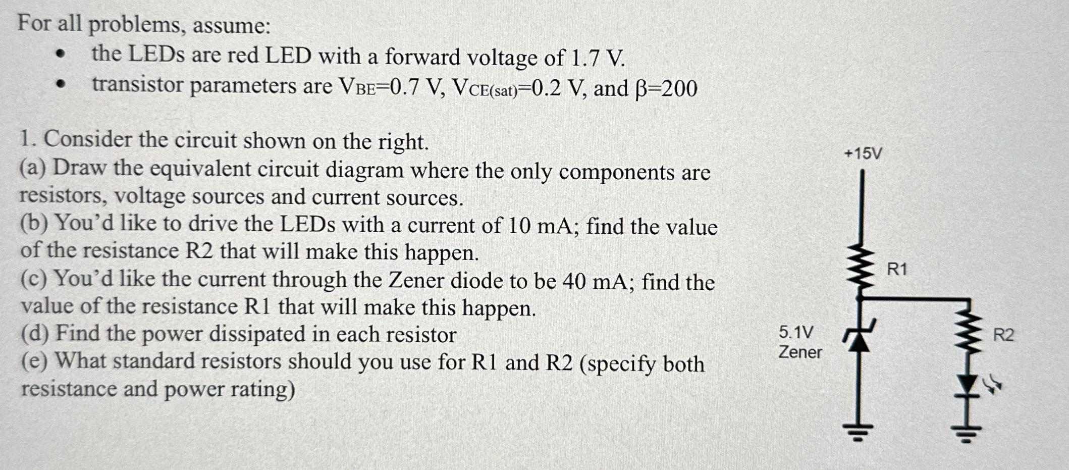 Solved For all problems, assume:the LEDs are red LED with a | Chegg.com