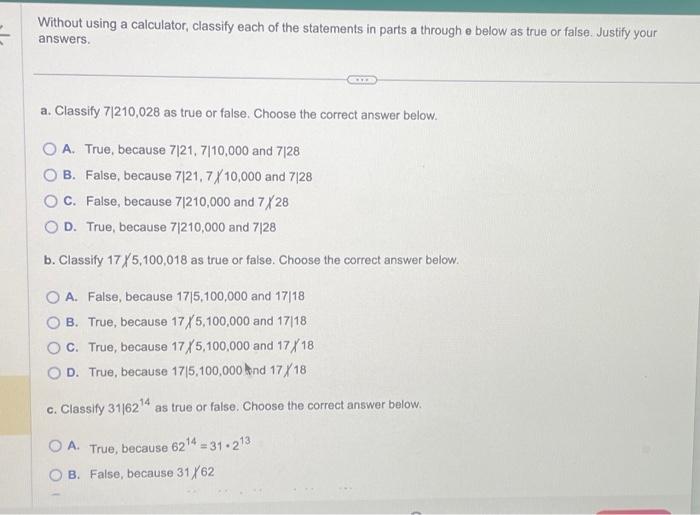 Solved Without using a calculator, classify each of the | Chegg.com