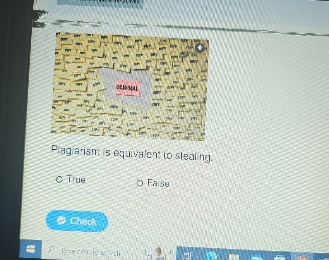 Solved Plagiarism is equivalent to stealing.TrueFalse | Chegg.com