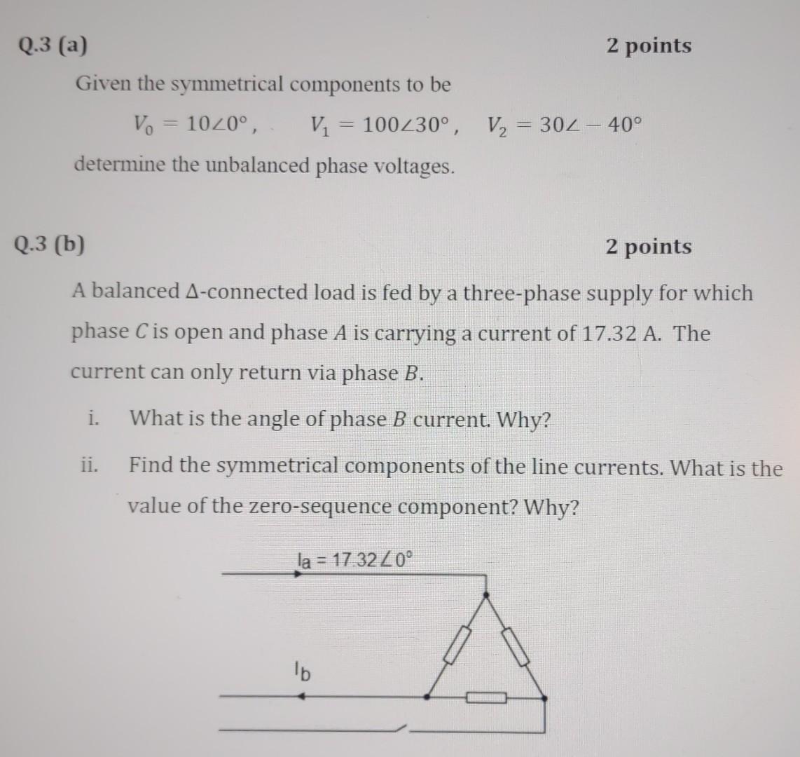 Given the symmetrical components to be | Chegg.com