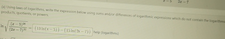 Solved (a) ﻿Using laws of logarithms, write the expression | Chegg.com