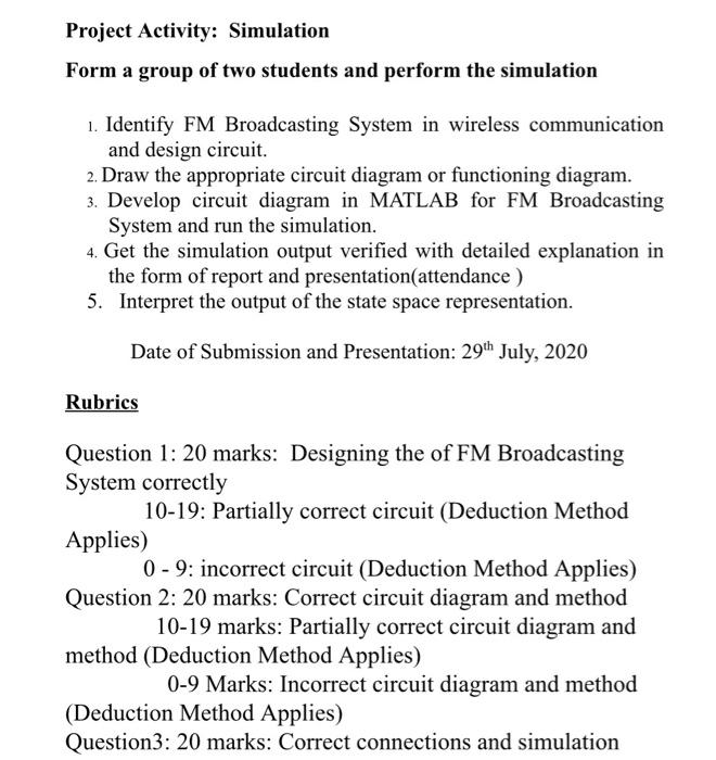 Project Activity: Simulation Form a group of two | Chegg.com
