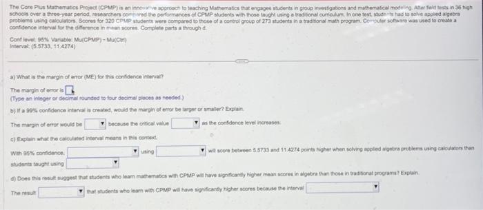 Solved The Cone Plus Mathematics Project (CPMP) is an | Chegg.com