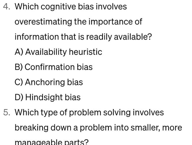 Solved Which cognitive bias involves overestimating the | Chegg.com