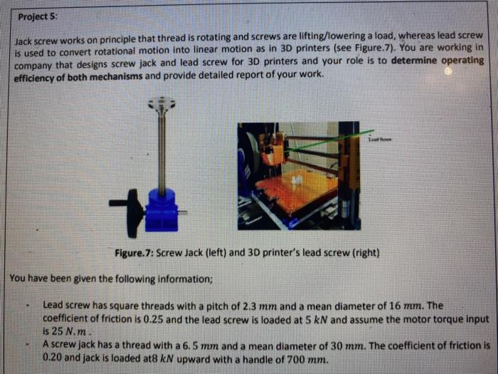 Solved Project 5: Jack screw works on principle that thread | Chegg.com