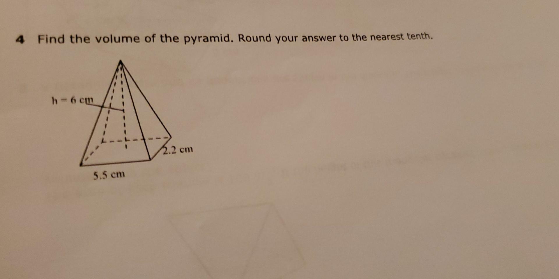 Solved 4 Find the volume of the pyramid. Round your answer | Chegg.com