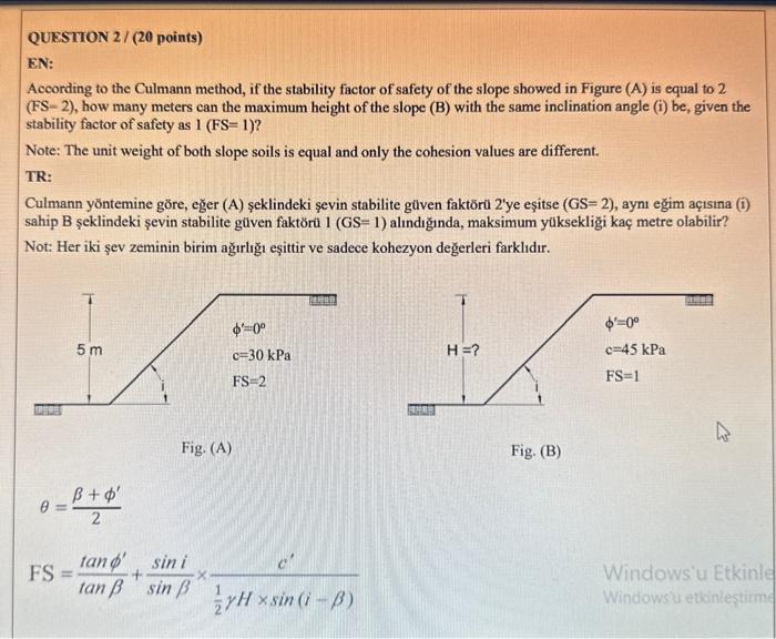 EN: According to the Culmann method, if the stability | Chegg.com